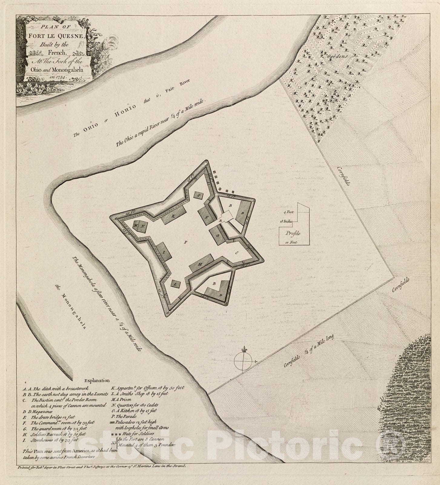 Historical Map, Plan of Fort le Quesne, Built by The French at The For ...