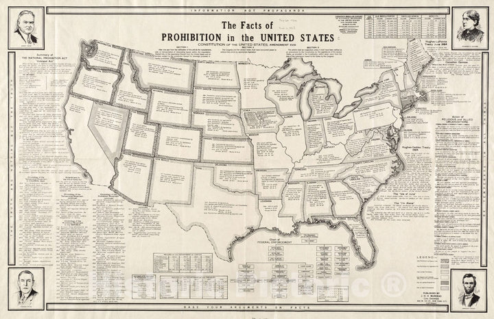 Historical Map, 1930 The Facts of Prohibition in The United States, Vi ...