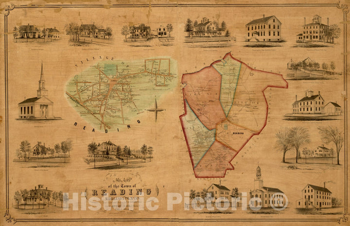 Historical Map, 1854 Map of the town of Reading : Middlesex Co. Mass ...