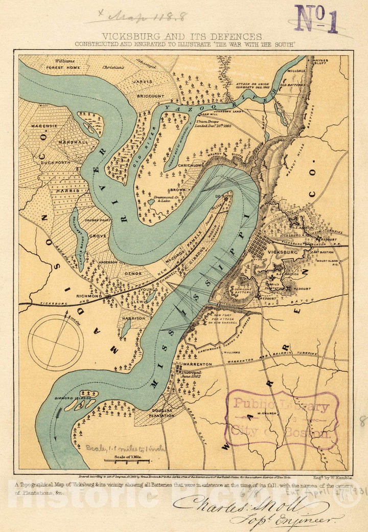 Historical Map, ca. 1863 Vicksburg and its defences : Constructed and ...
