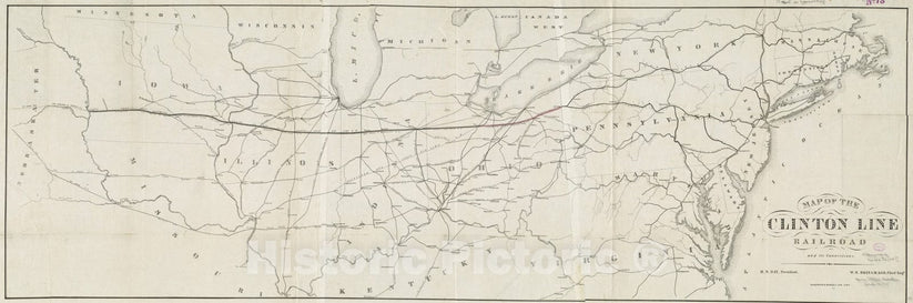 Historical Map, 1850-1859 Map of The Clinton Line Railroad and its Con ...