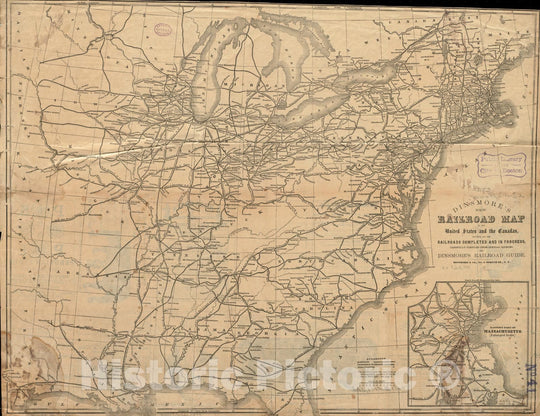 Historical Map, 1860 Dinsmore's New Railroad map of The United States ...