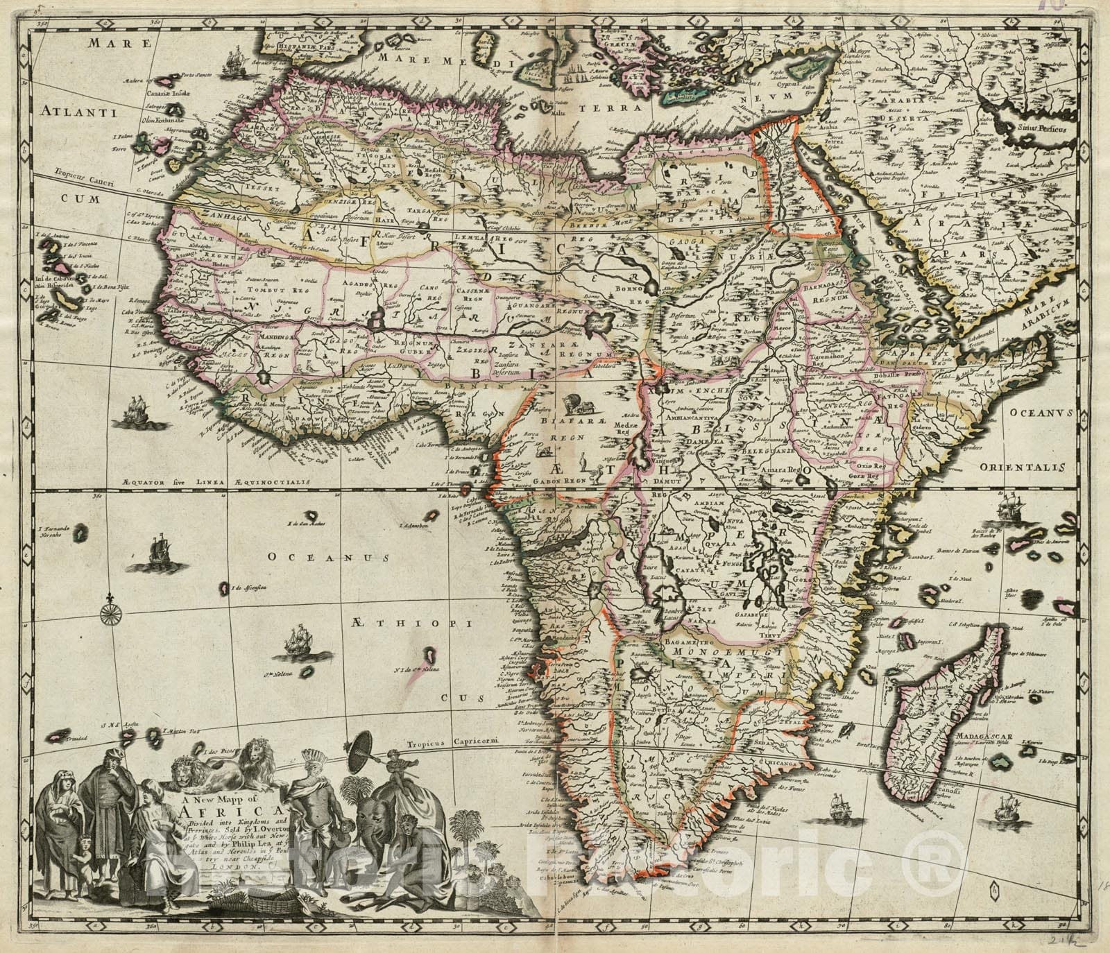Historical Map, 1690 A new mapp of Africa divided into kingdoms and pr ...