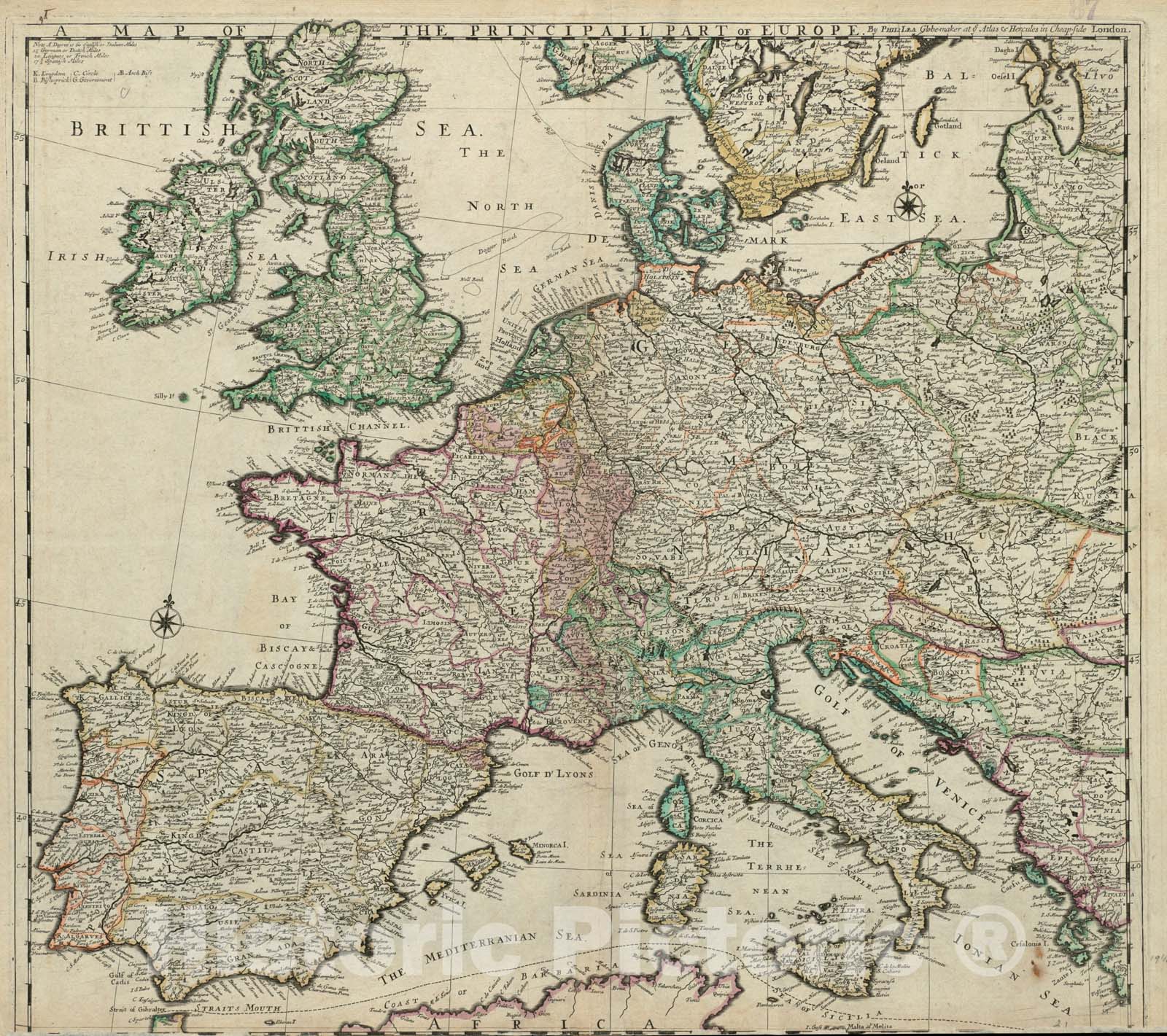 Historical Map, 1699 A map of The principall Part of Europe, Vintage W ...