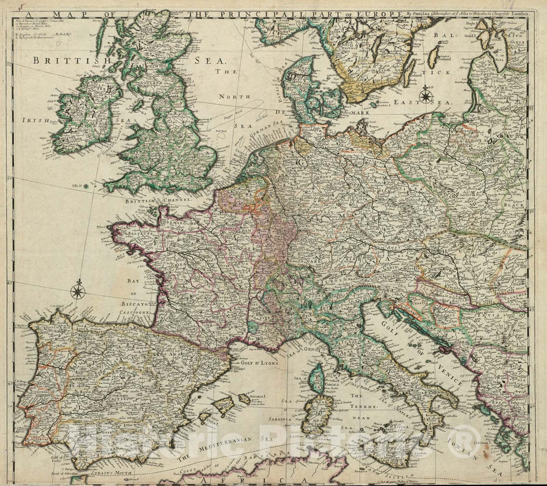 Historical Map, 1699 A map of The principall Part of Europe, Vintage W ...