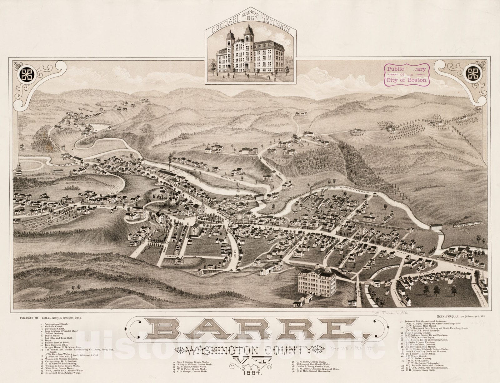 Historical Map, Barre, Washington County, Vt : 1884, Vintage Wall Art ...