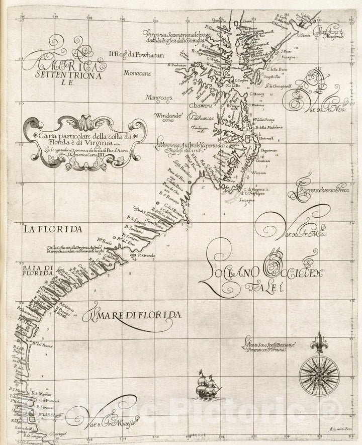 Historical Map, 1647 Carta particolare Della Costa di Florida eI' di V ...