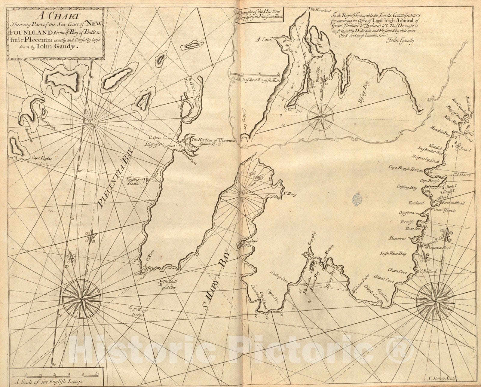Historical Map, 1737 A Chart shewing Part of The sea Coast of Newfound ...