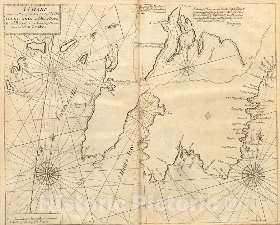 Historical Map, 1737 A Chart shewing Part of The sea Coast of Newfound ...