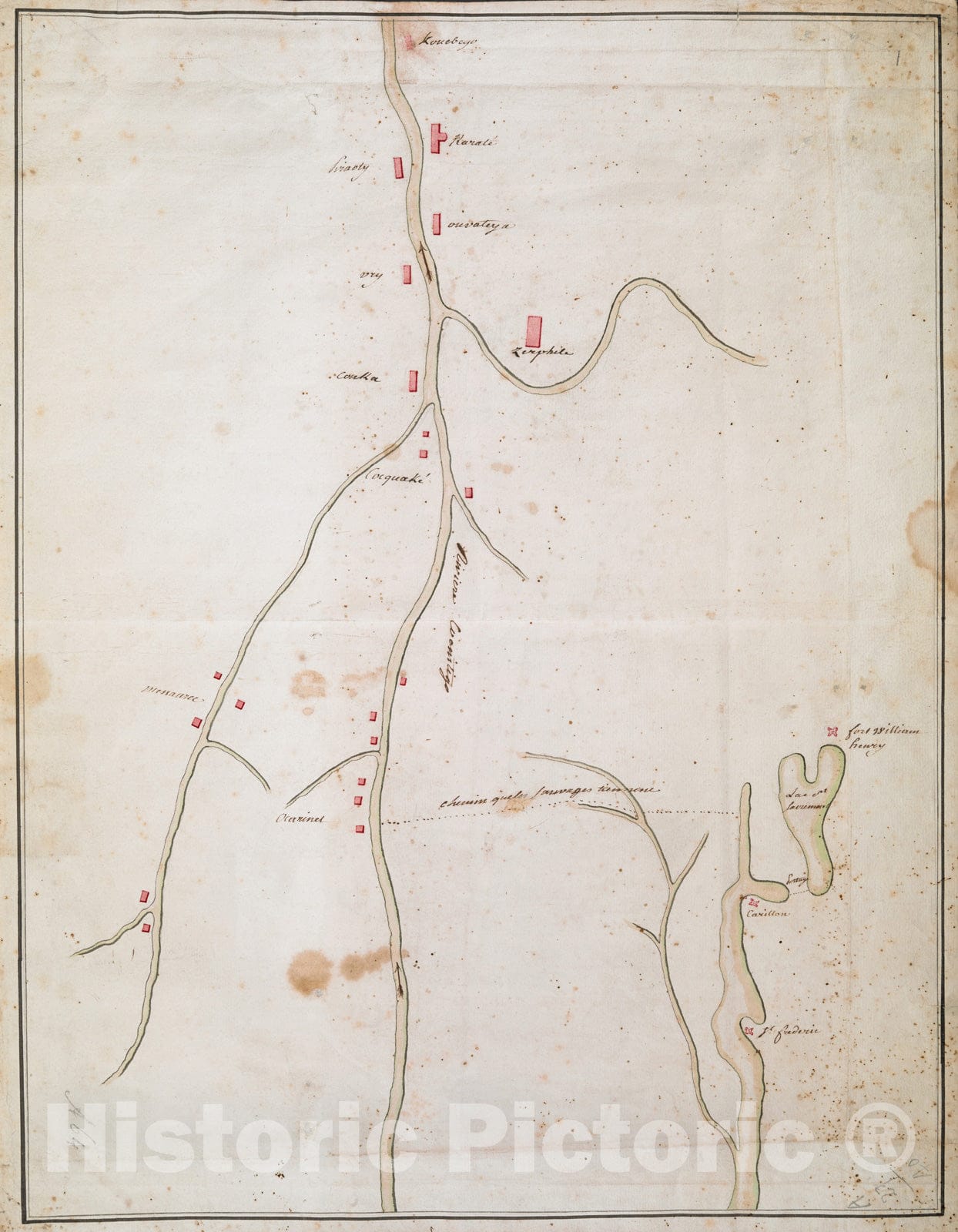 Historical Map, ca. 1755 [Map Showing Fort William Henry, Fort Carillo ...
