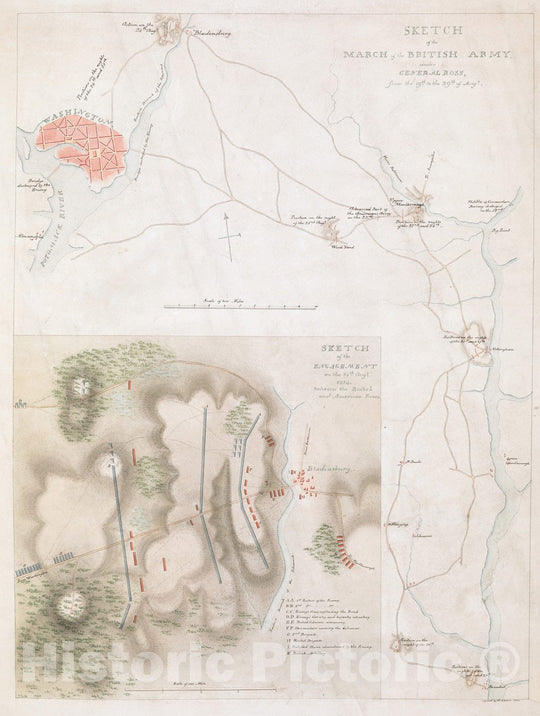 Historical Map, Sketch of The March of The British Army, Under General ...