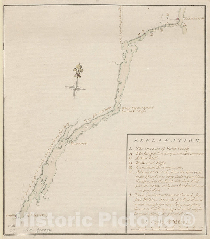 Historical Map, 1756 [A map of Lake George from Fort William Henry to ...