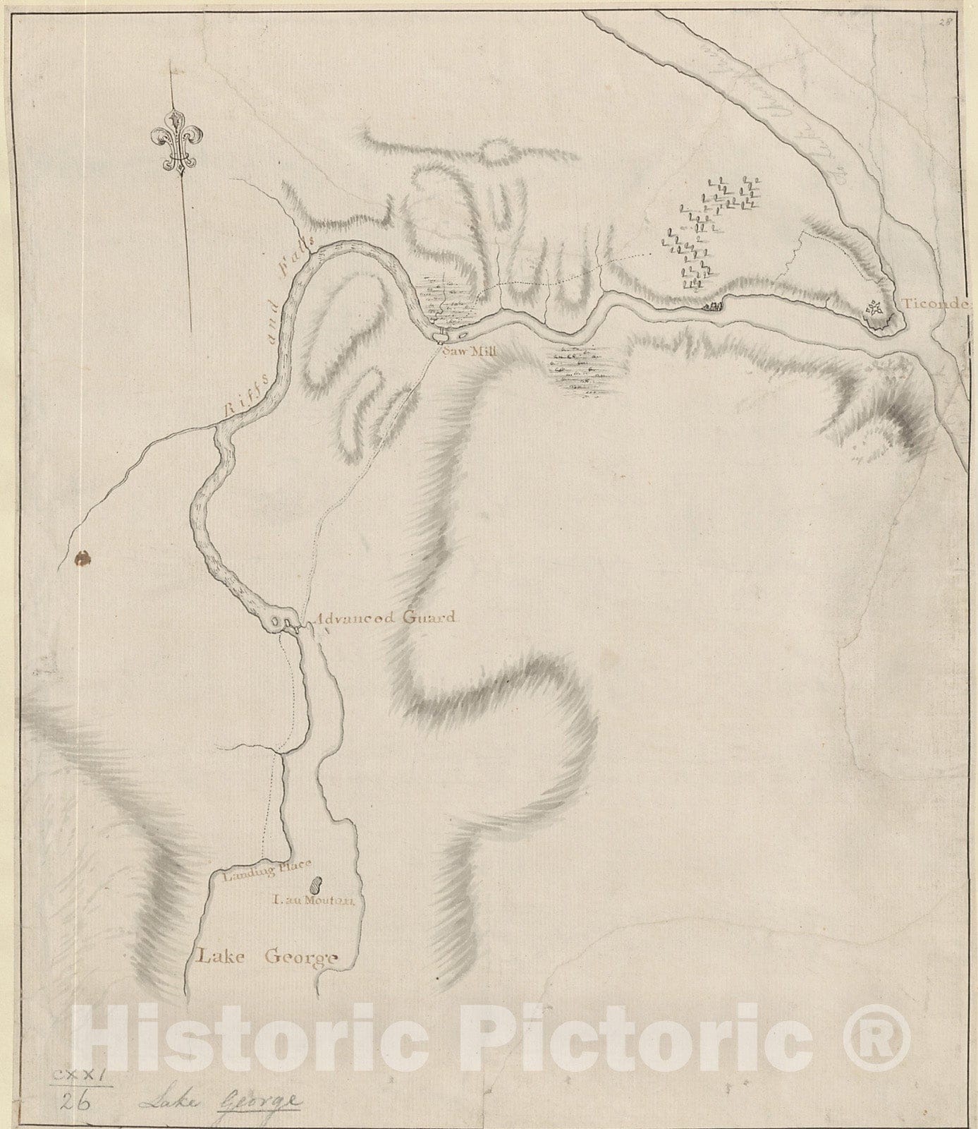 Historical Map, 1756 [A map showing the northern part of Lake George a ...