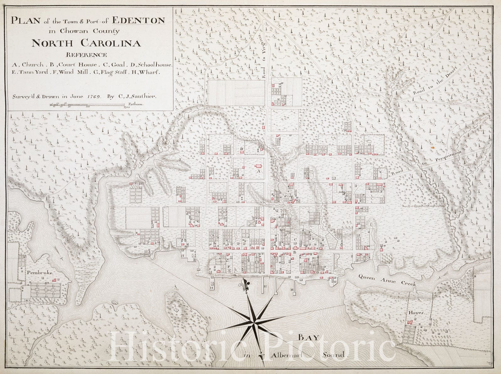 Historical Map, 1769 Plan of the Town & Port of EDENTON in Chowan Coun ...