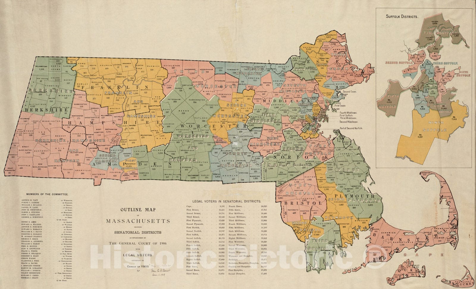Historical Map, Outline map of Massachusetts Showing senatorial distri ...