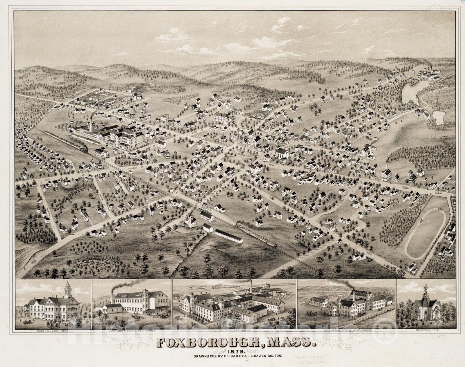 Historical Map, Foxborough, Mass : 1879, Vintage Wall Art – Historic ...