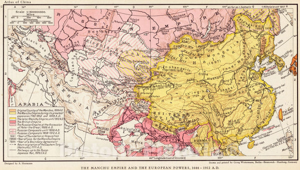 Historical Map, The Manchu Empire and The European Powers, 1644-1912 ...