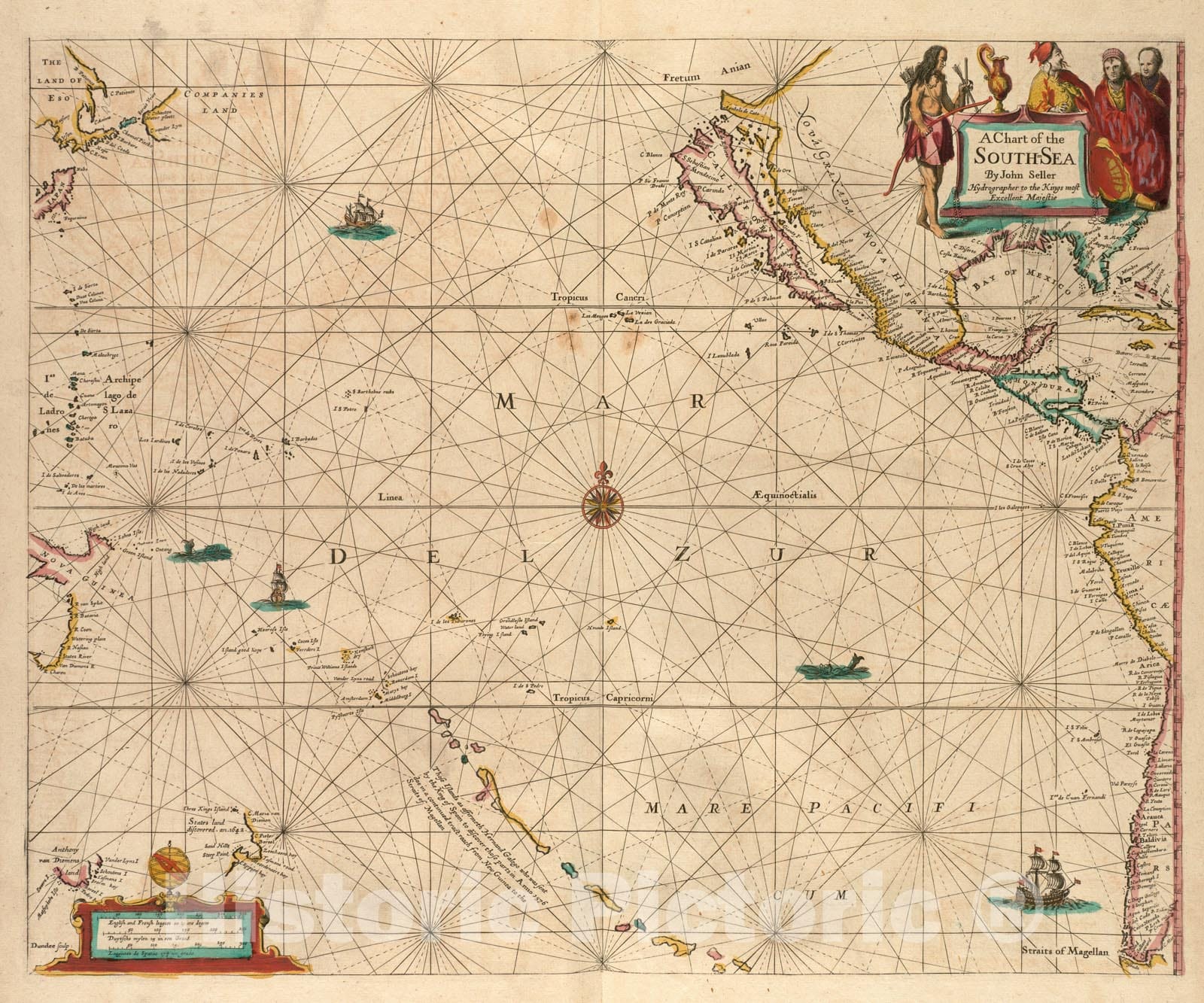 Historical Map, 1672 A Chart of The South Sea, Vintage Wall Art ...