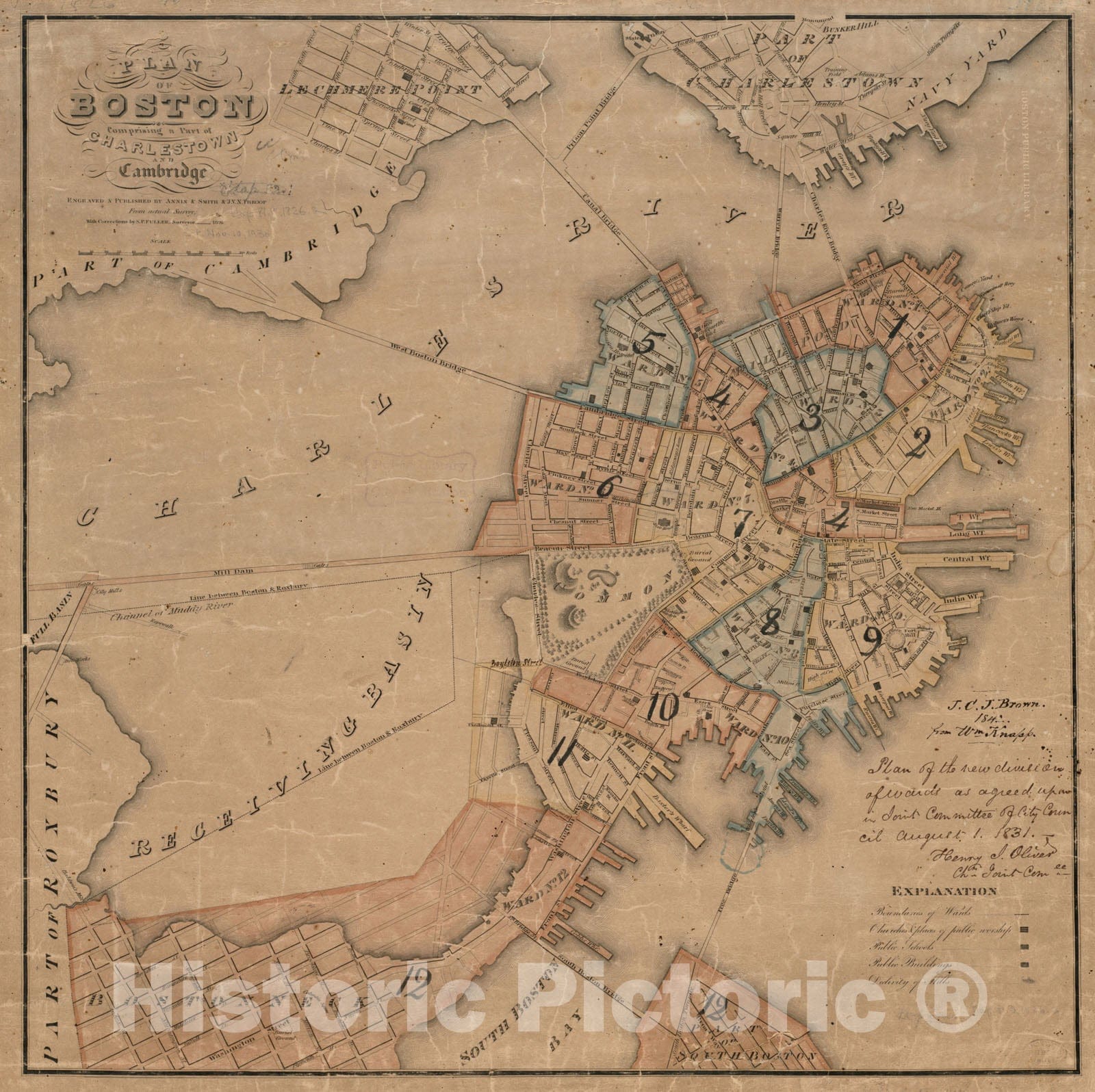Historical Map, 1826 Plan of Boston comprising a Part of Charlestown a ...