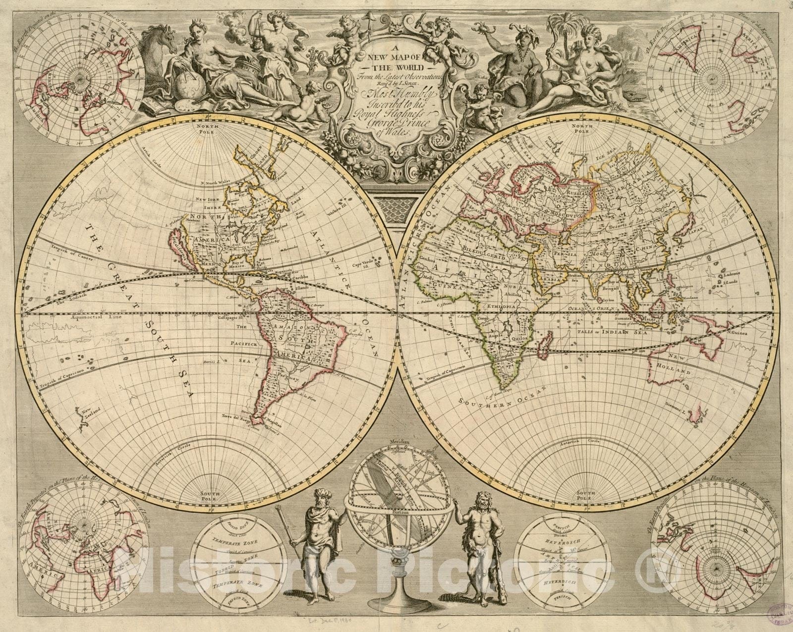 Historical Map, 1721 A New map of The World from The Latest observatio ...
