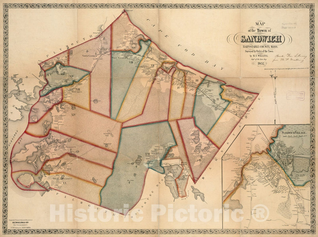 Historical Map, 1857 Map of The Town of Sandwich, Barnstable County, M ...