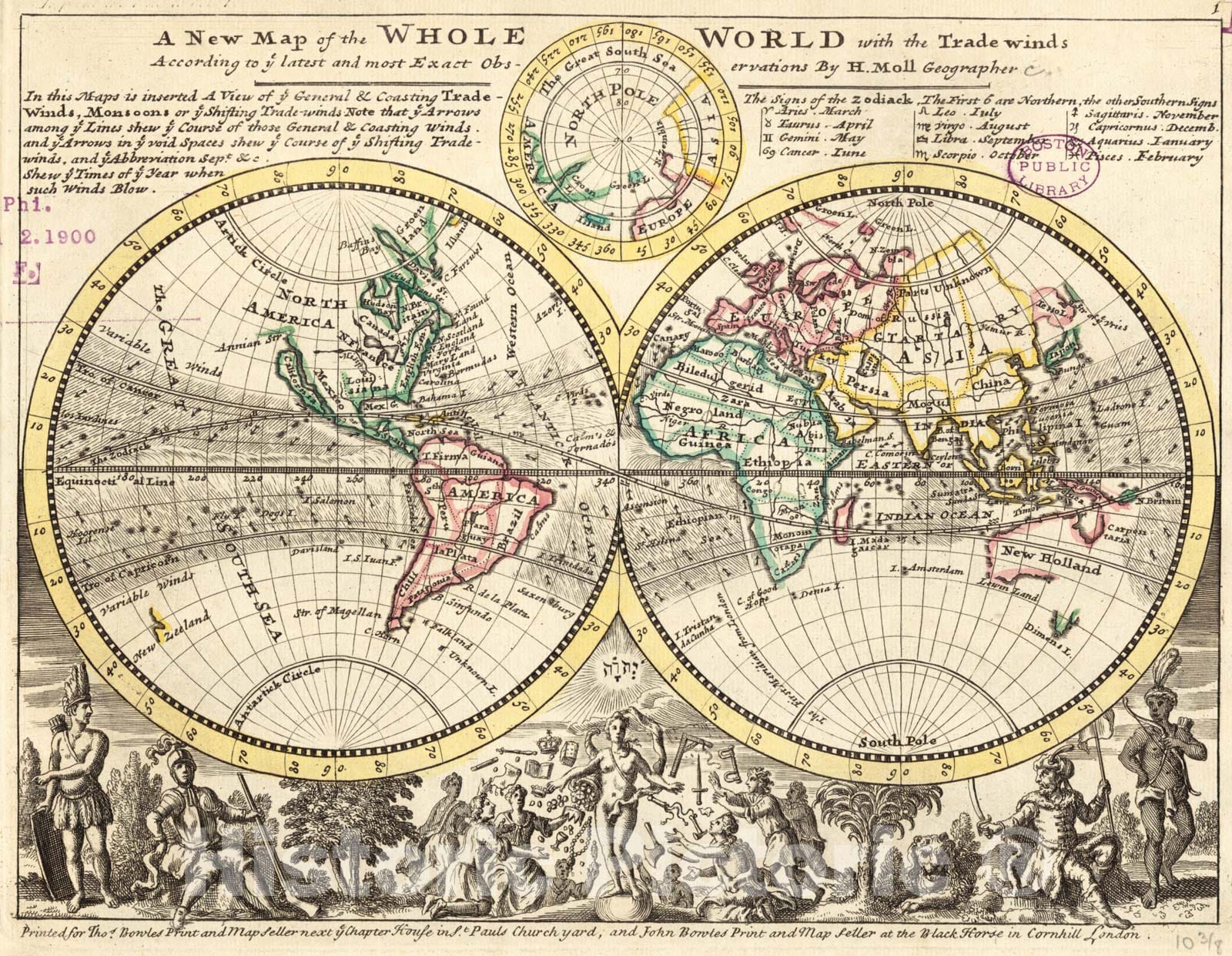 Historical Map, 1732 A New map of The Whole World with The Trade Winds ...