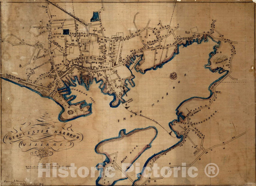 Historical Map, 1859 Gloucester Harbour, Village, Vintage Wall Art ...