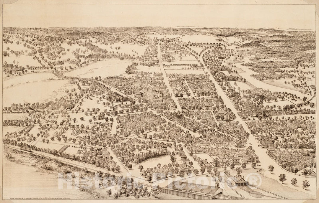 Historical Map, View of Dedham, Mass. in 1876, Vintage Wall Art ...