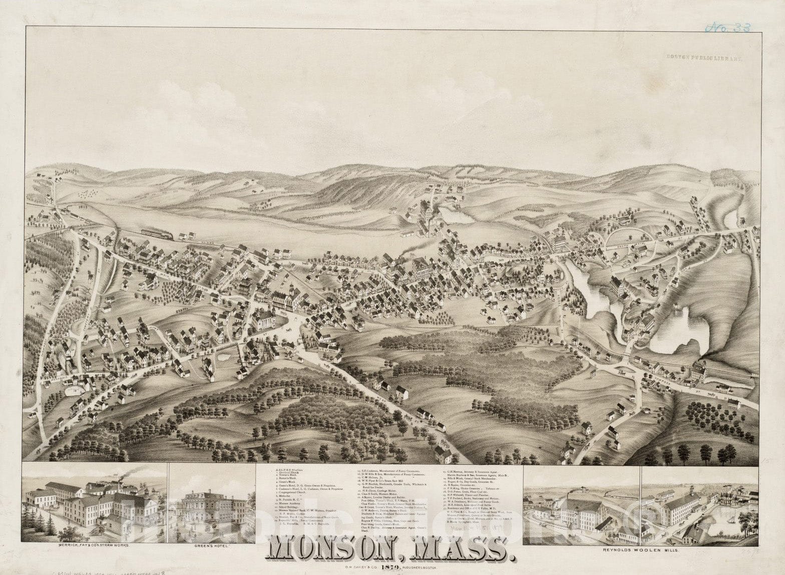 Historical Map, Monson, Mass : 1879, Vintage Wall Art – Historic Pictoric