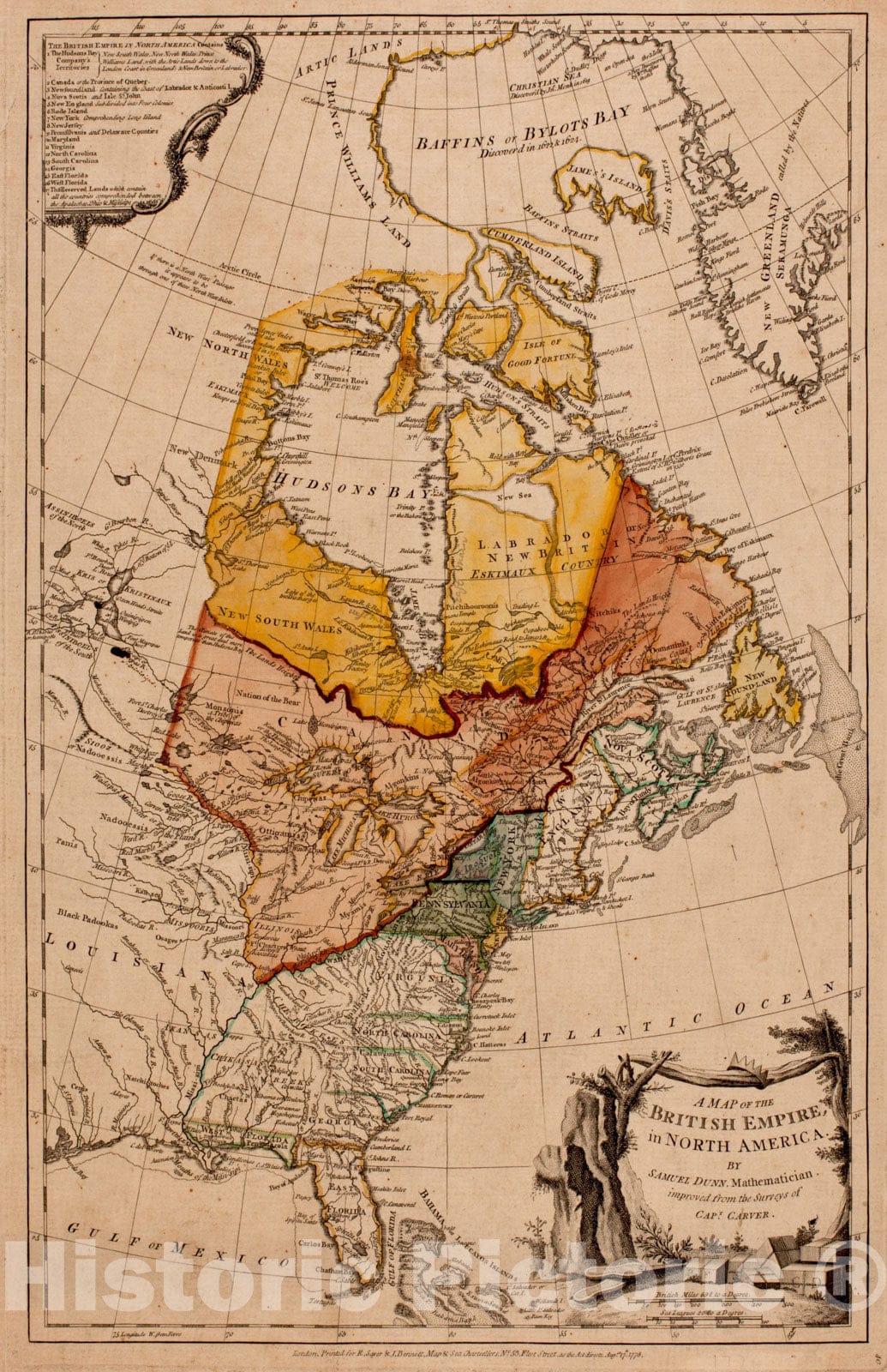 Historical Map, 1776 A map of The British Empire, in North America, Vi ...