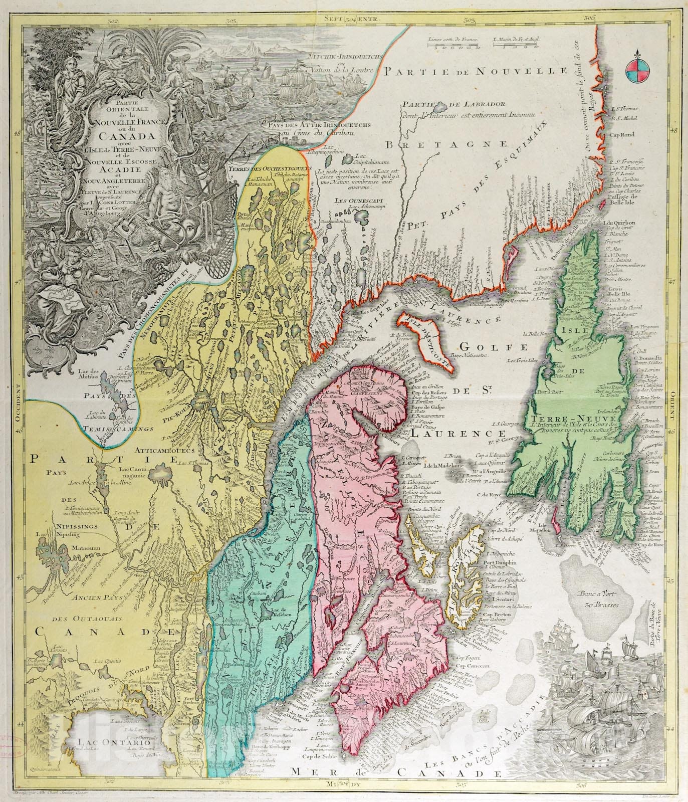 Historical Map, 1756-1762 Partie orientale de la Nouvelle France ou du ...