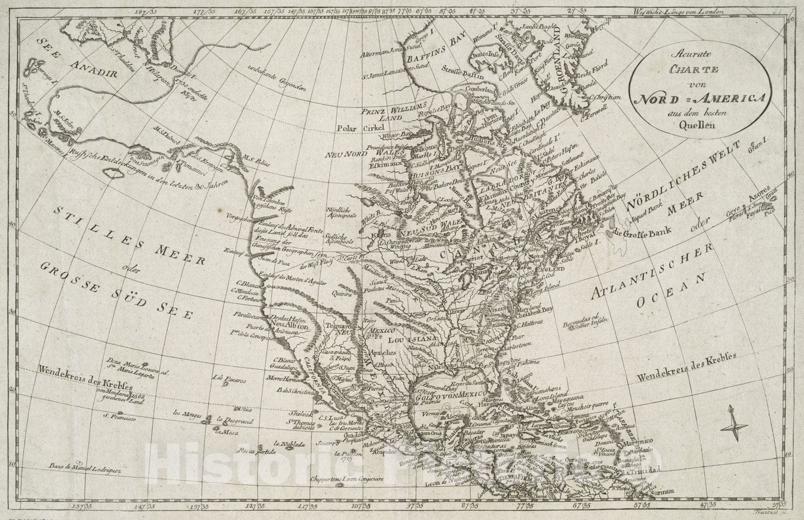 Historical Map, 1776 Acurate charte von Nord-America : aus dem besten ...