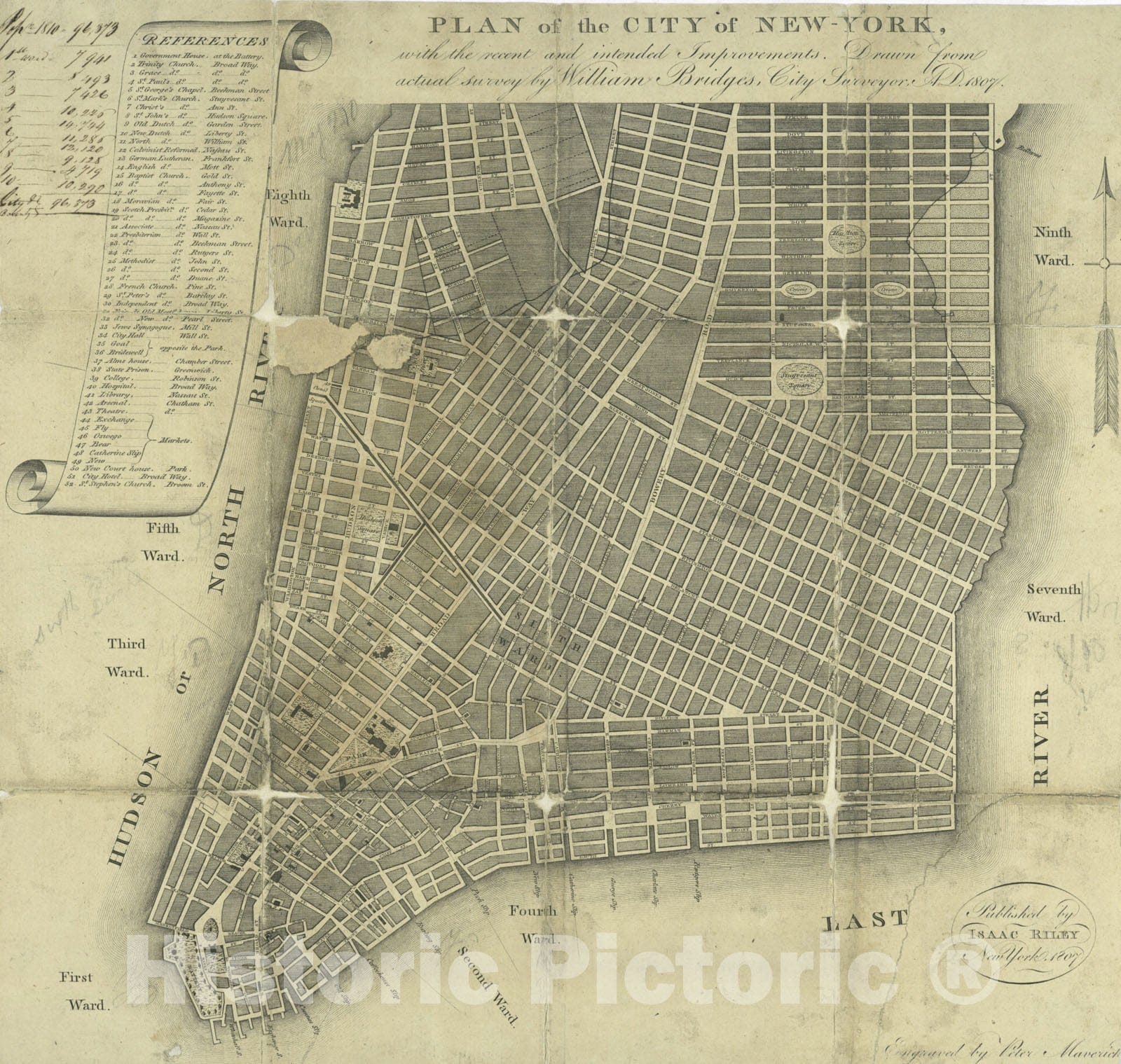 Historical Map, 1807 Plan of The City of New York : with The Recent an ...