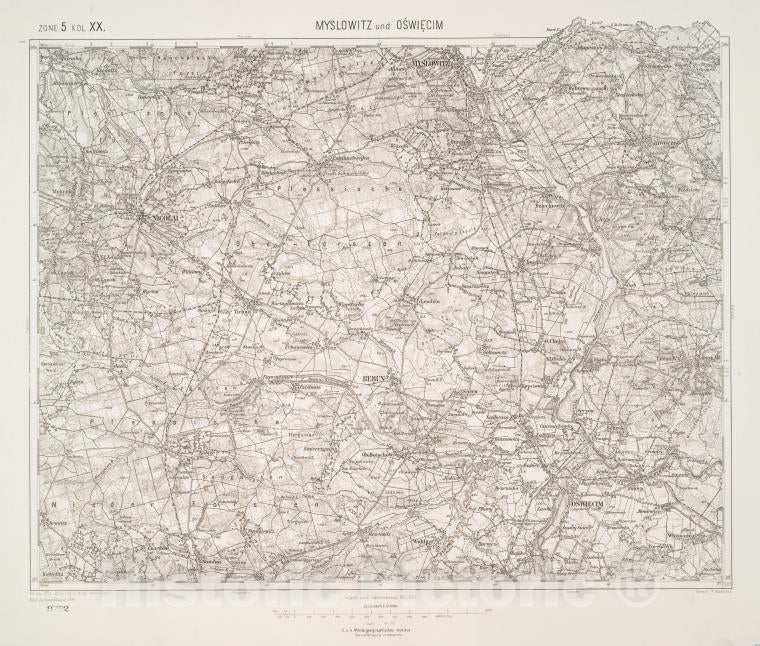 Historic 1905 Map - Myslowitz Und Oswiecim. - Vintage Wall Art ...