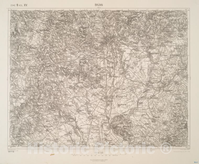 Historic 1912 Map - Brunn. Austro-Hungarian Monarchy. Militargeographi ...