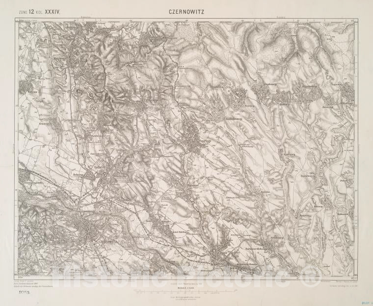 Historic 1911 Map - Czernowitz. Austro-Hungarian Monarchy. Militargeog ...