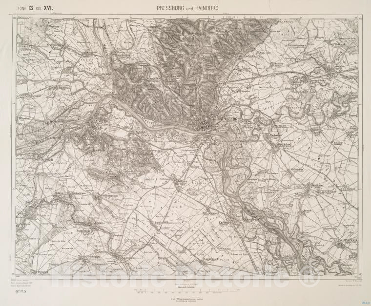 Historic 1912 Map - Pressburg Und Hainburg. - Vintage Wall Art ...