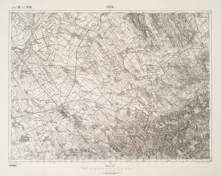 Historic 1909 Map - Papa. Austro-Hungarian Monarchy. Militargeographis ...