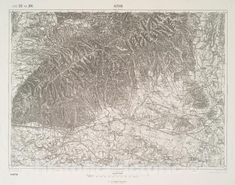 Historic 1911 Map - Agram. Austro-Hungarian Monarchy. Militargeographi ...