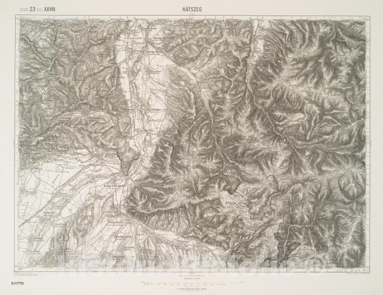 Historic 1909 Map - Hatszeg. Austro-Hungarian Monarchy. Militargeograp ...