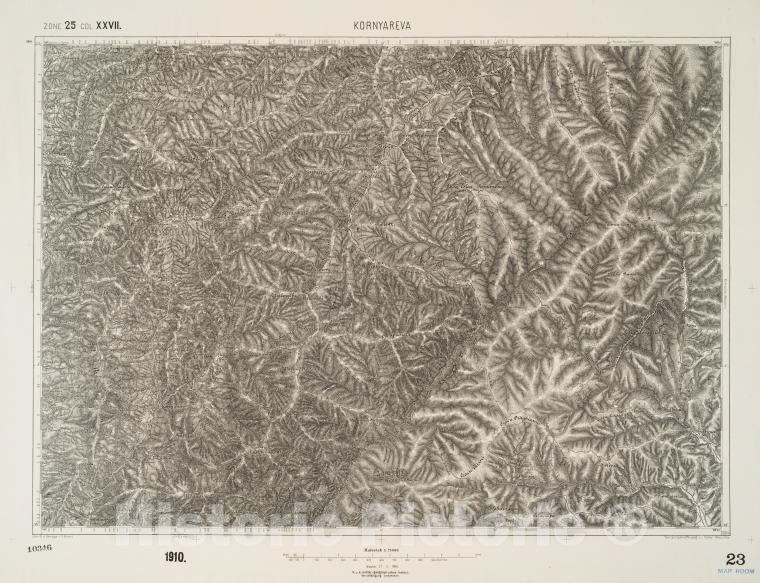 Historic 1909 Map - Kornyareva. Austro-Hungarian Monarchy. Militargeog ...