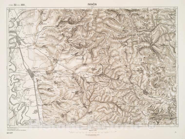 Historic 1900 Map - Paracin. Austro-Hungarian Monarchy. Militargeograp ...