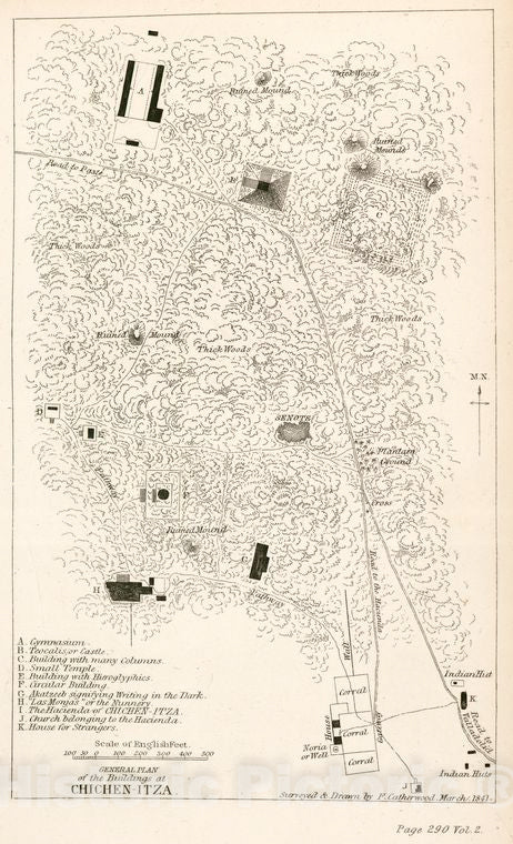 Historic 1843 Map - The General Plan Of The Buildings At Chichen Itza ...