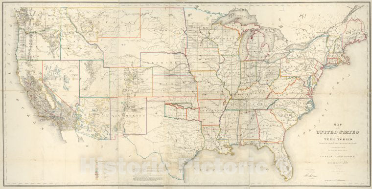 Historic 1866 Map - Map Of The United States And Territories : Shewing ...
