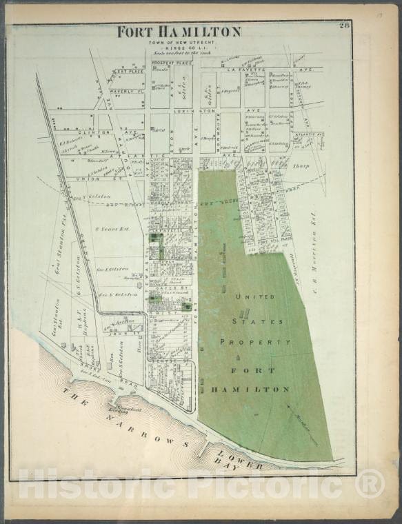 Historic Map - 1873 Long Island, New York, (N.Y.), Fort Hamilton. Town ...