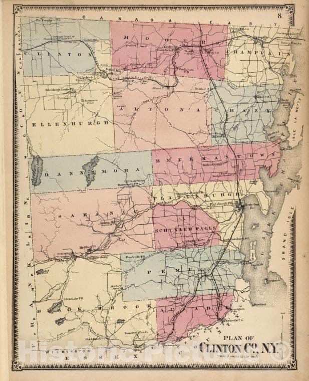 Historic 1869 Map -Plan Of Clinton Co, N.Y. - Clinton County (N.Y.Atla ...