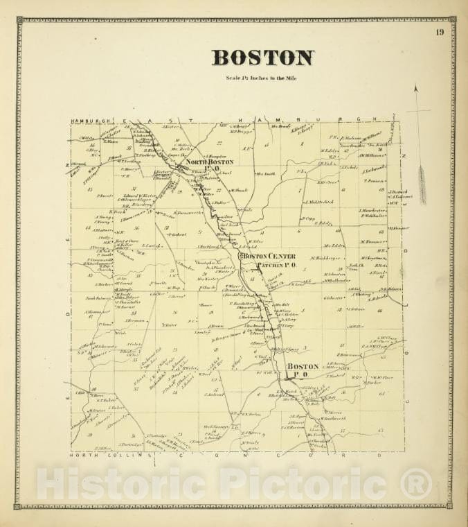 Historic Map - 1866 Erie County, New York (N.Y.), Boston - Vintage Wal ...