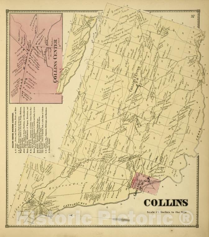 Historic 1866 Map - Collins Center [Village]; Collins Center Business ...