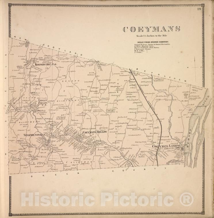 Historic 1866 Map - Coeymans [Village]; Indian Fields Business Directo ...