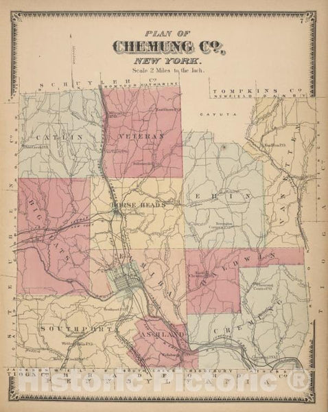 Historic 1869 Map - Plan Of Chemung Co, New York. - Chemung County (N ...